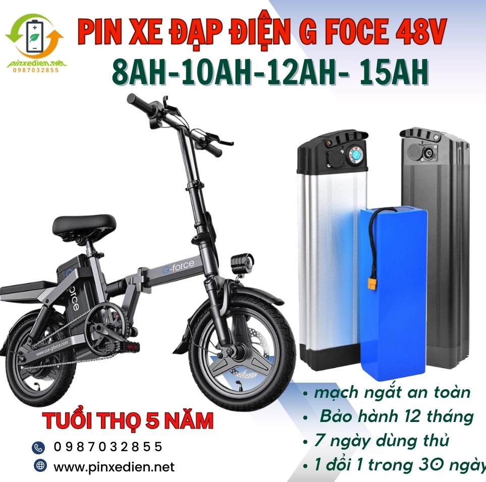 Pin xe đạp điện g-force 48V 8Ah- 10Ah-12Ah-15AH hàng chính hãng đi dài